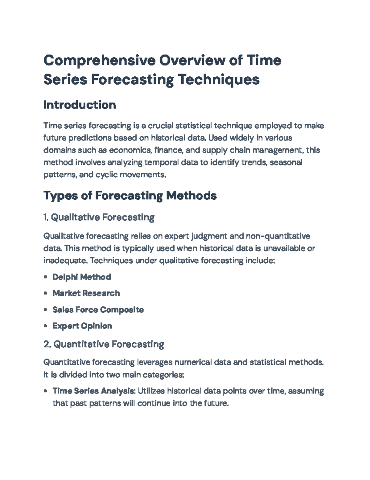 Time Series Forecasting Techniques: Comprehensive Overview & Methods - Studocu