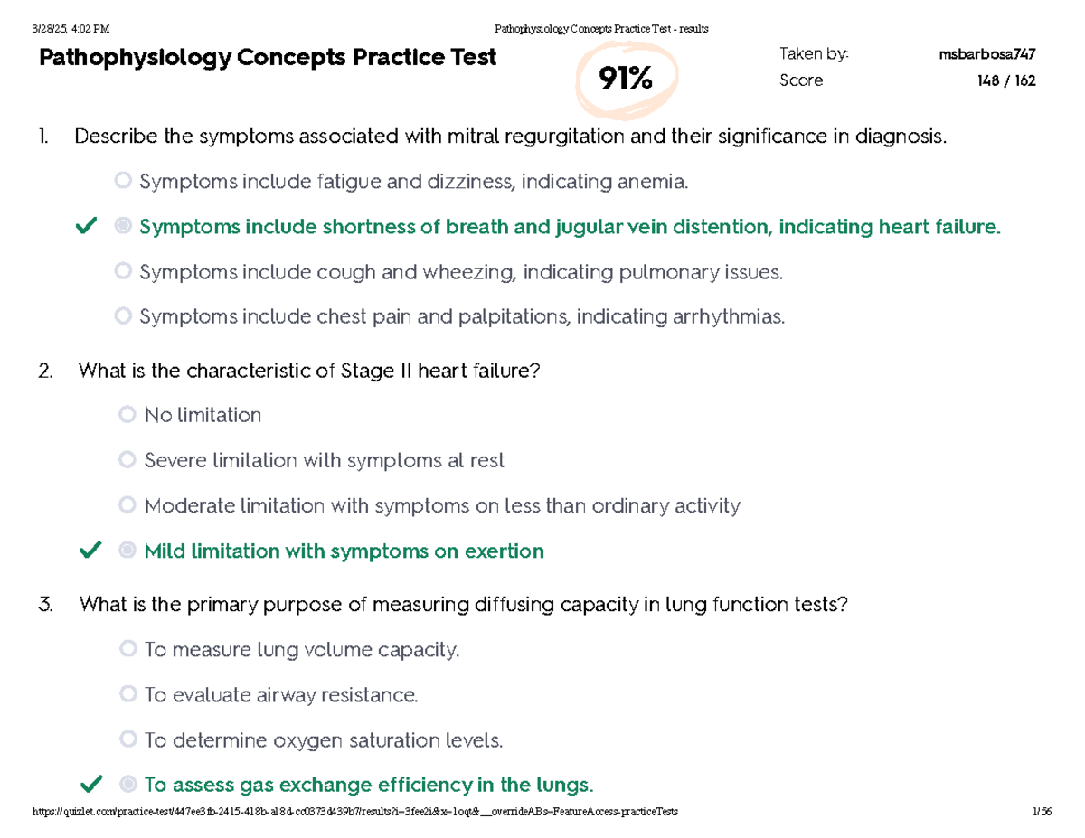 Pathophysiology Concepts Practice Exam - Results Overview - Studocu