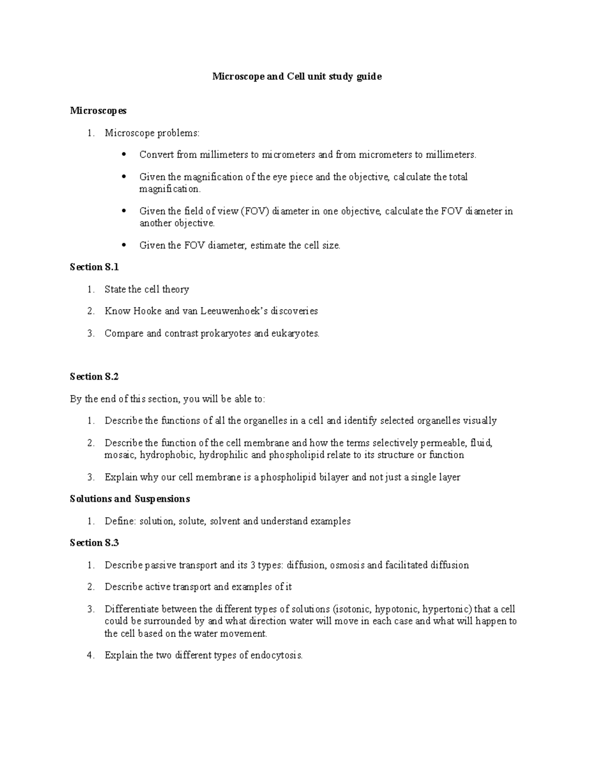 Microscope & Cell Study Guide (Bio 101) - Key Concepts & Functions ...