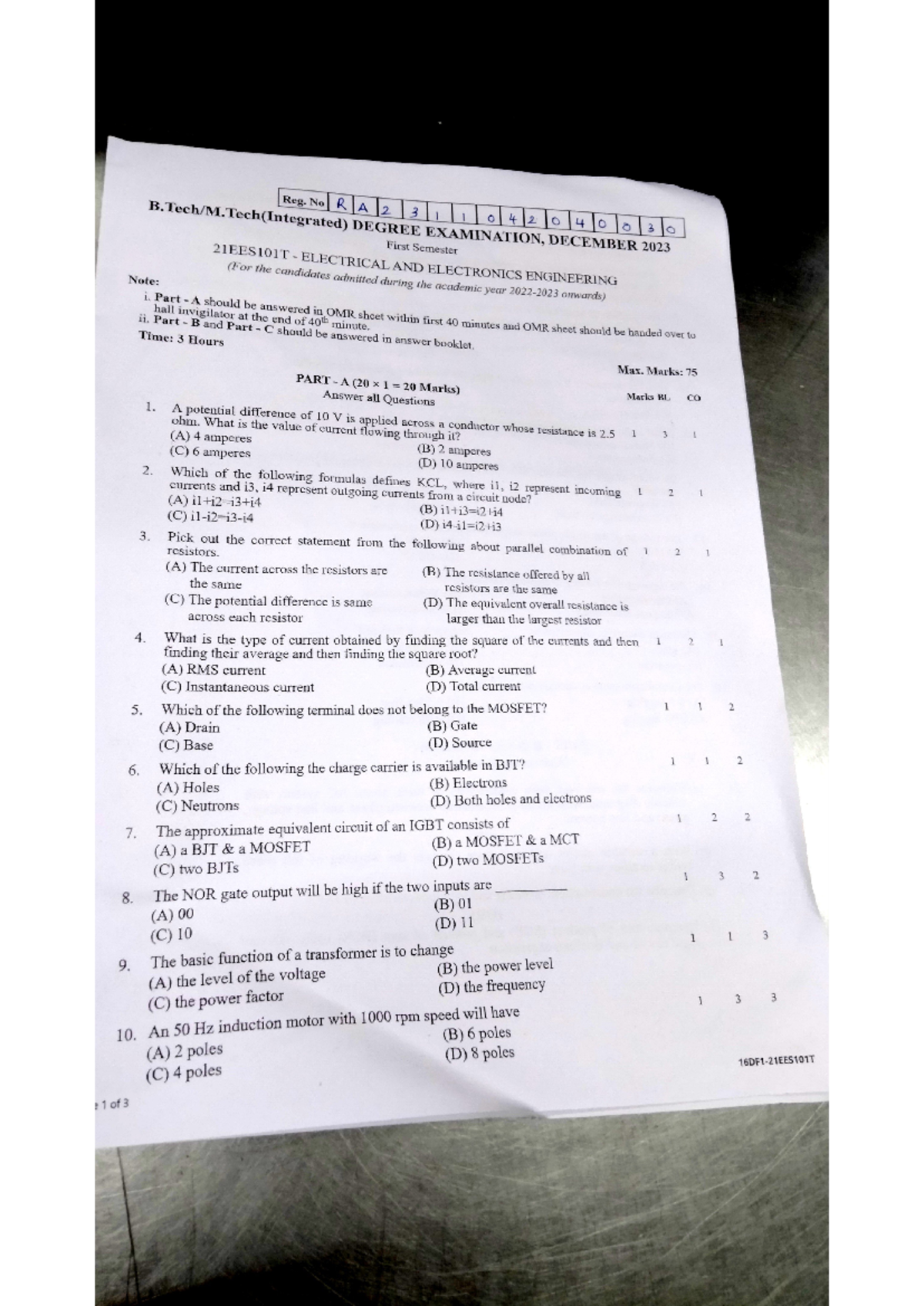 SEM EEE QP - Electrical Engineering Question Paper - Studocu