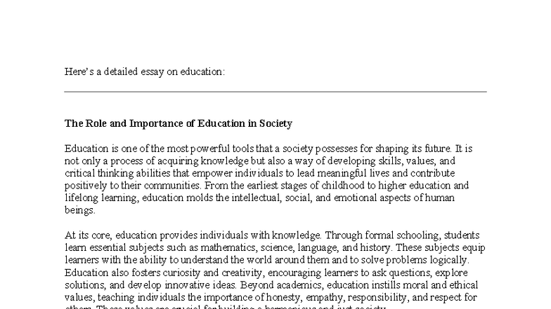 EDU 101: The Role and Importance of Education in Society - Essay - Studocu