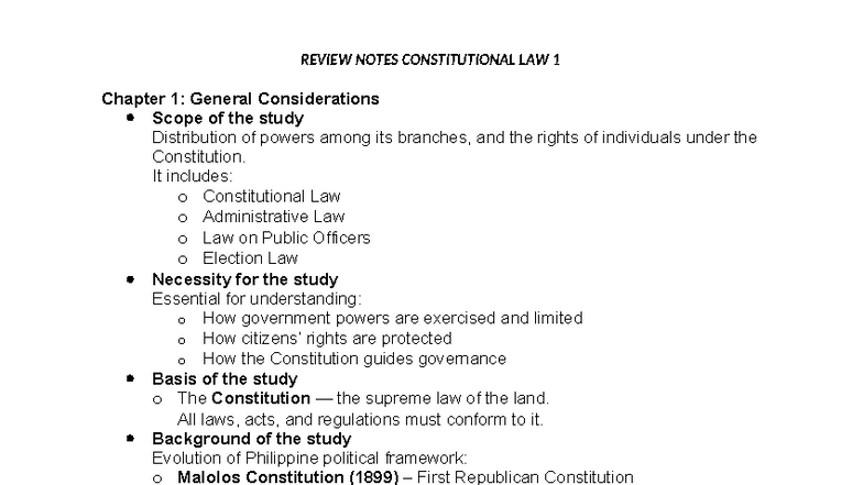 REVIEW NOTES CONSTITUTIONAL LAW 1: Key Concepts and Principles - Studocu