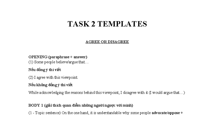 TASK 2 Essay Writing Templates for Agree/Disagree - Studocu