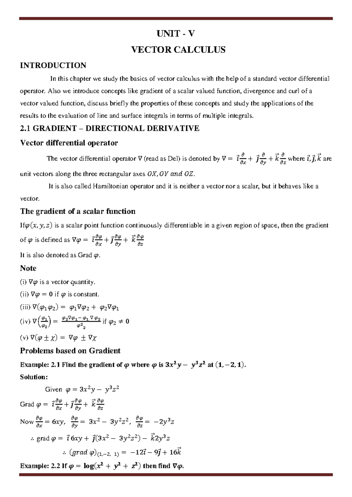 Vector Calculus - Unit V Overview and Key Concepts - Studocu