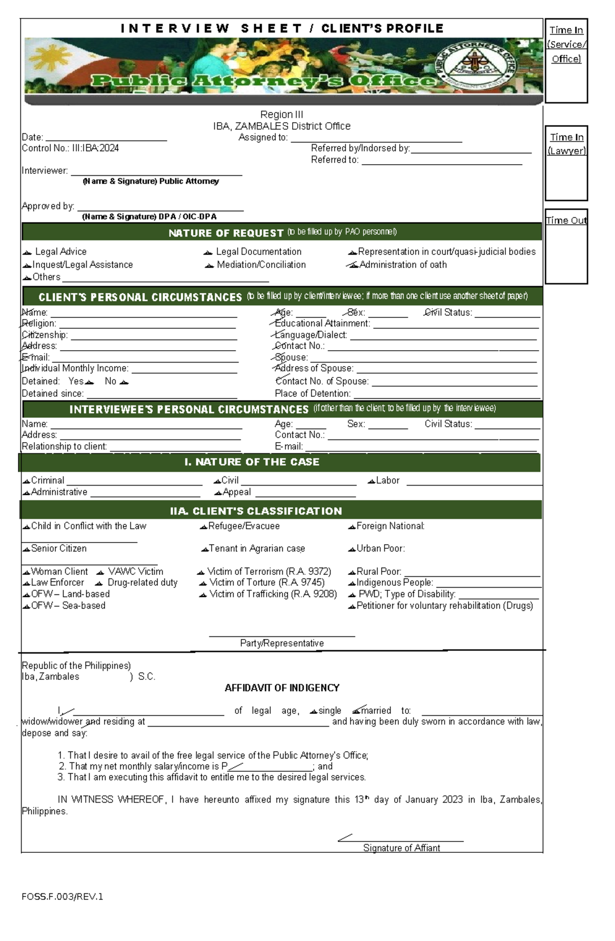 Interview Sheet for Public Attorney's Office - IBA Zambales Client Case ...