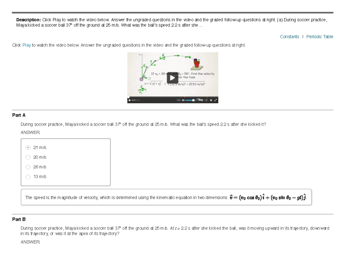 Mastering Physics: Projectile Motion Prelecture Video Analysis - Studocu