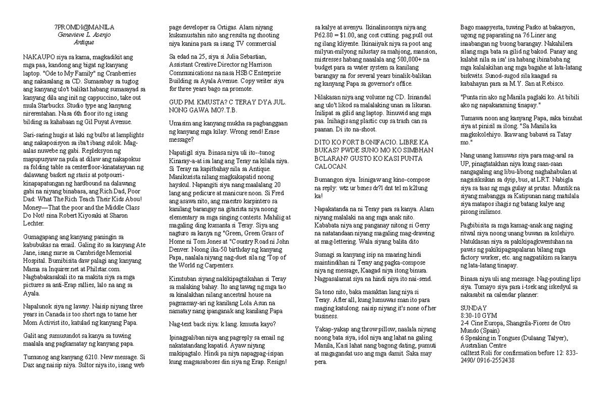 Promdi @Manila - Short story - 7PROMDI@MANILA Genevieve L. Asenjo ...