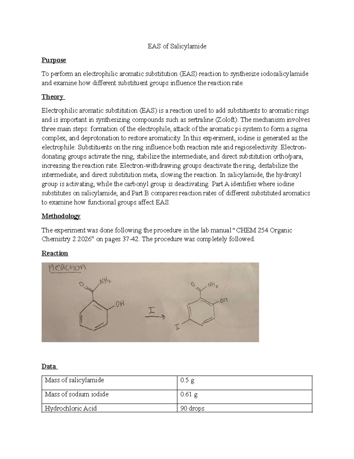EAS Reaction of Salicylamide: Synthesis of Iodosalicylamide in Organic ...