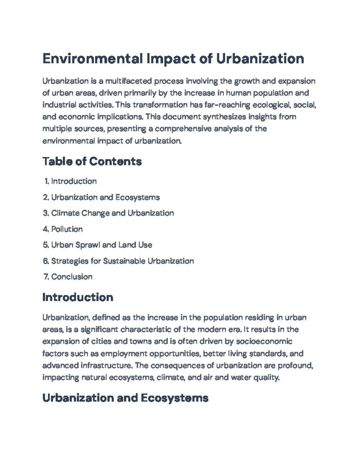 Environmental Impact of Urbanization: A Comprehensive Analysis ...