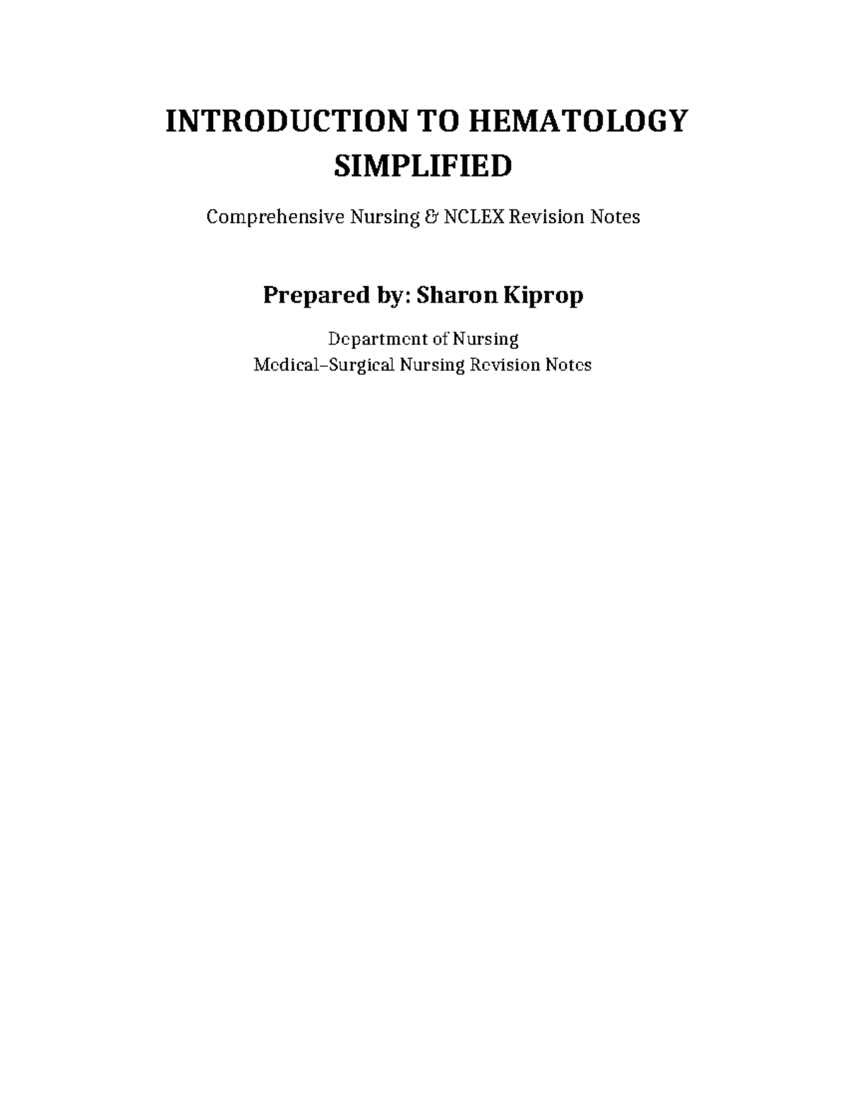 NURSING NCLEX REVISION NOTES: INTRODUCTION TO HEMATOLOGY SIMPLIFIED ...