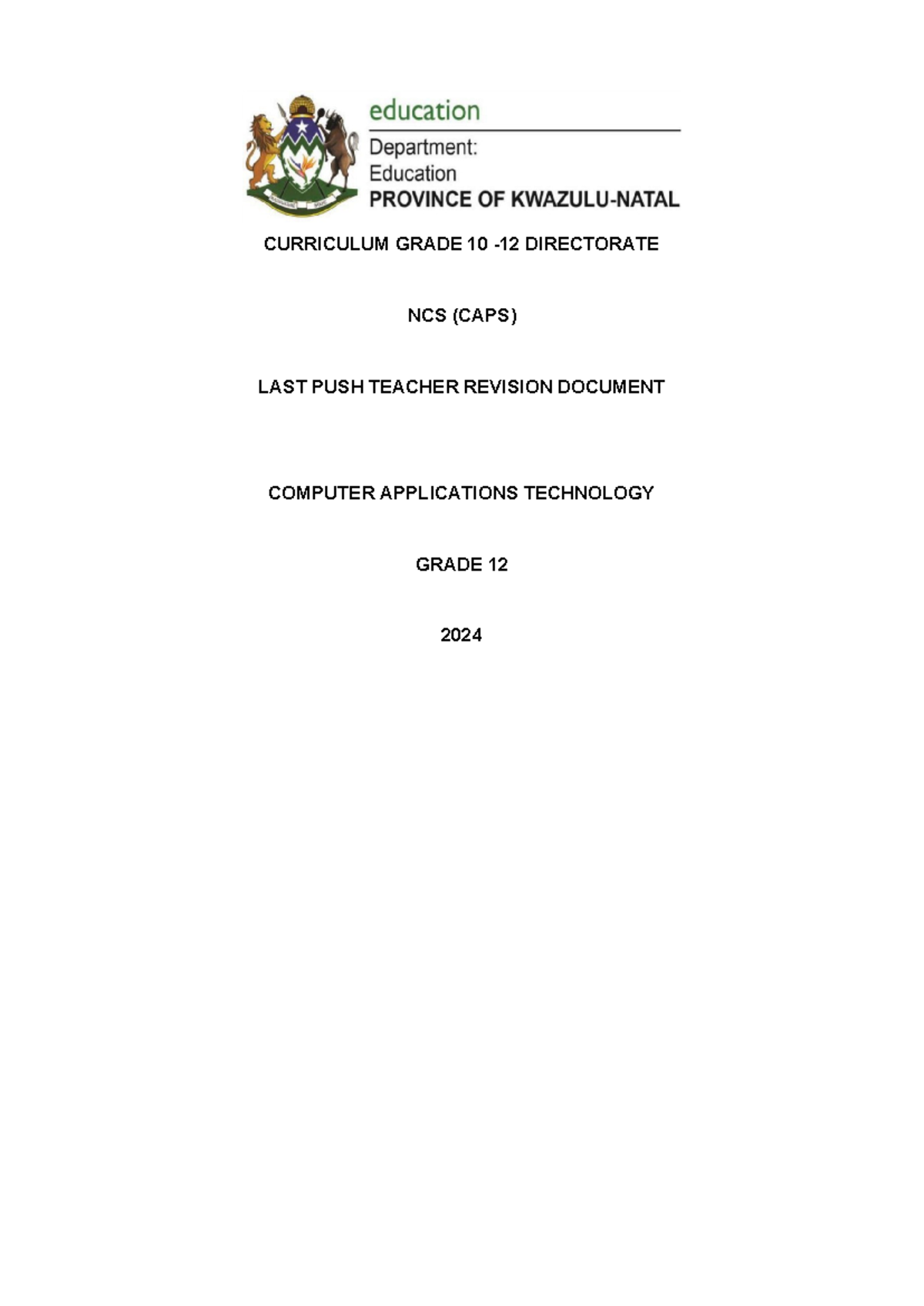 Grade 12 CAT Final Revision Document for Teachers 2024 - Studocu