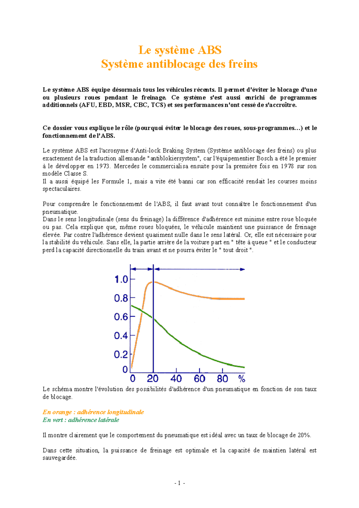 Système ABS : Fonctionnement et Caractéristiques Techniques - Studocu