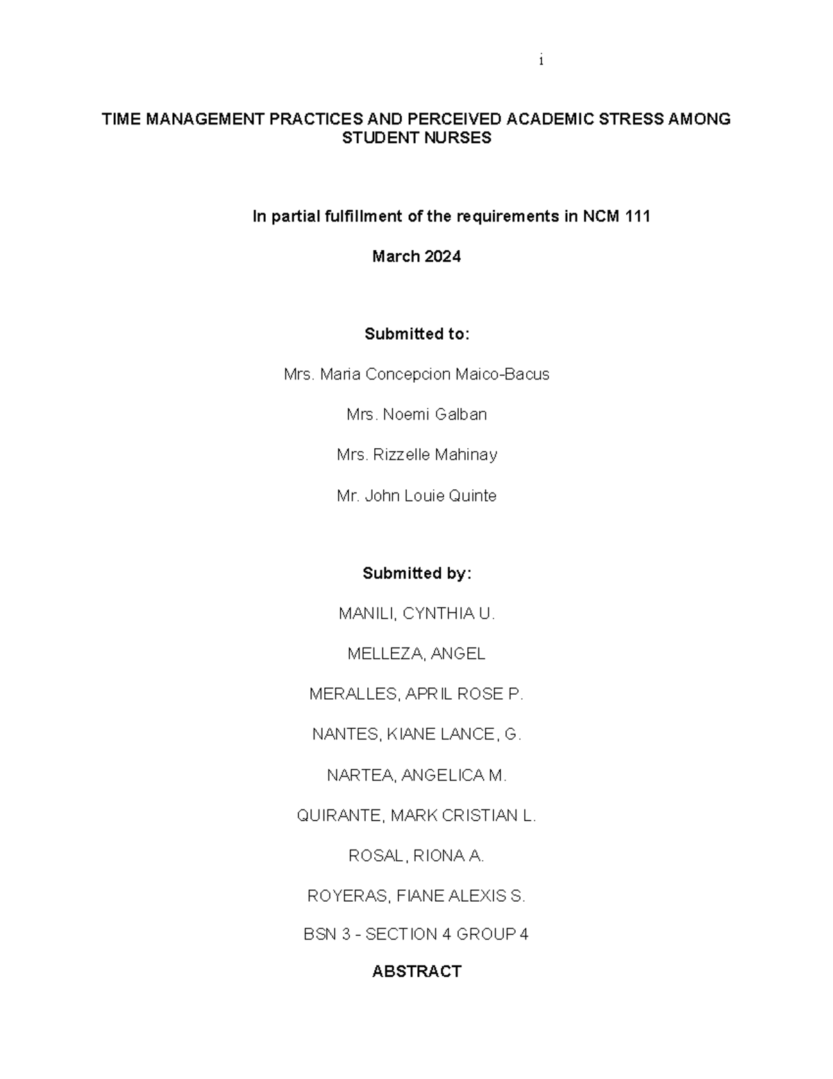 NCM 111 - Final Manuscript on Time Management and Academic Stress - Studocu