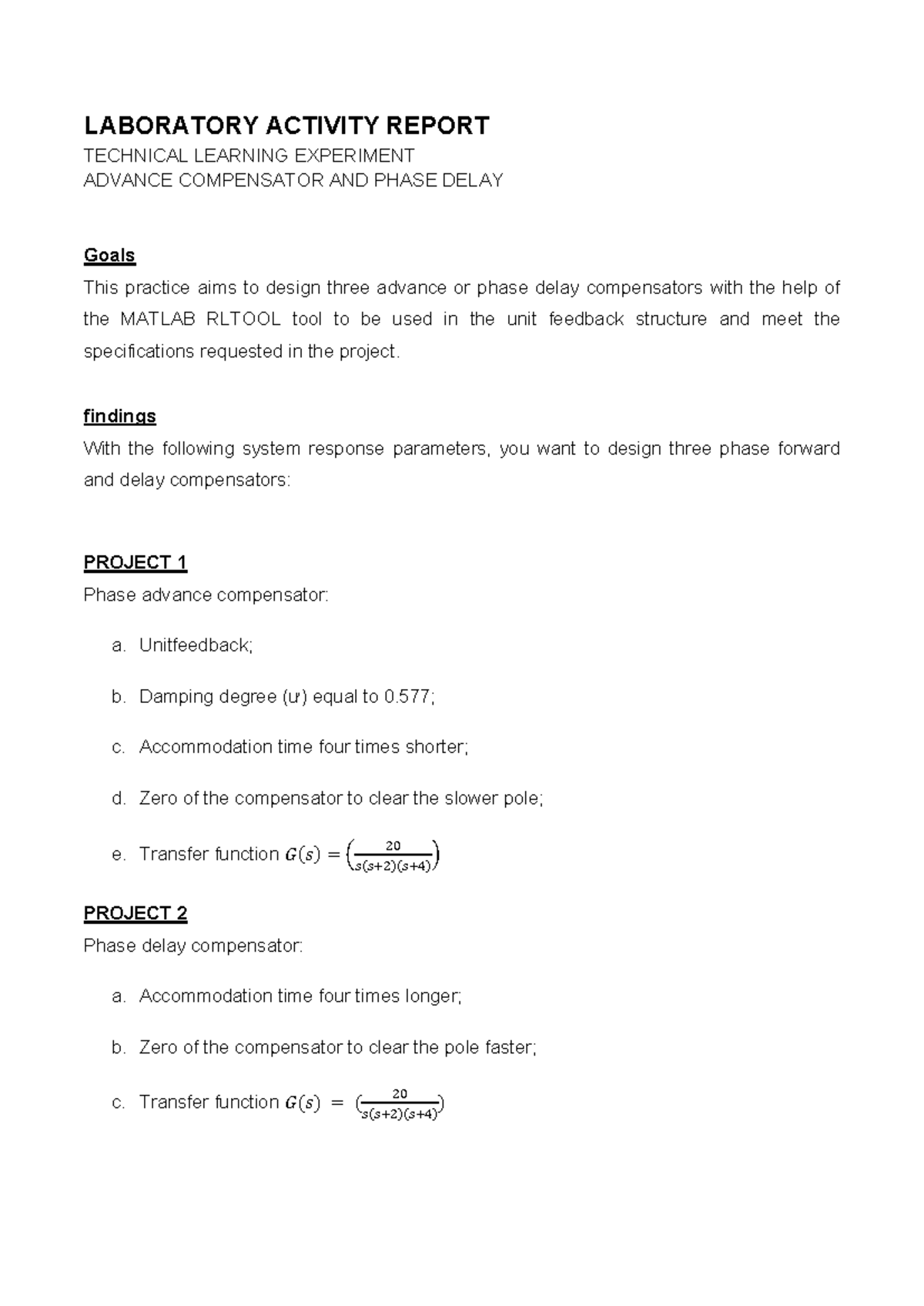 Laboratory Activity Report - LABORATORY ACTIVITY REPORT TECHNICAL ...