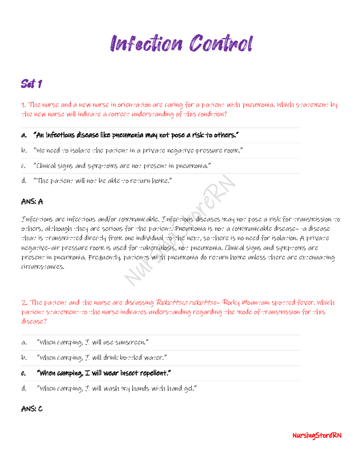 3- Infection Control - Test Practice Questions - infection Control Sed ...
