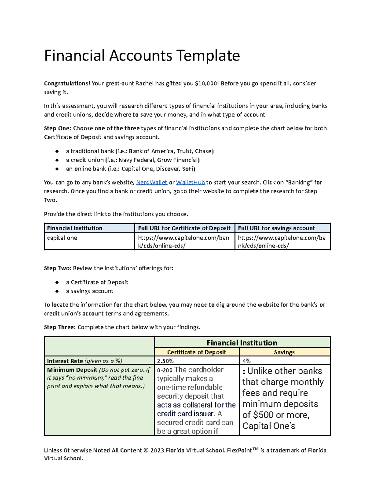 Financial Accounts Assessment 2.03: Choosing the Right Institution ...