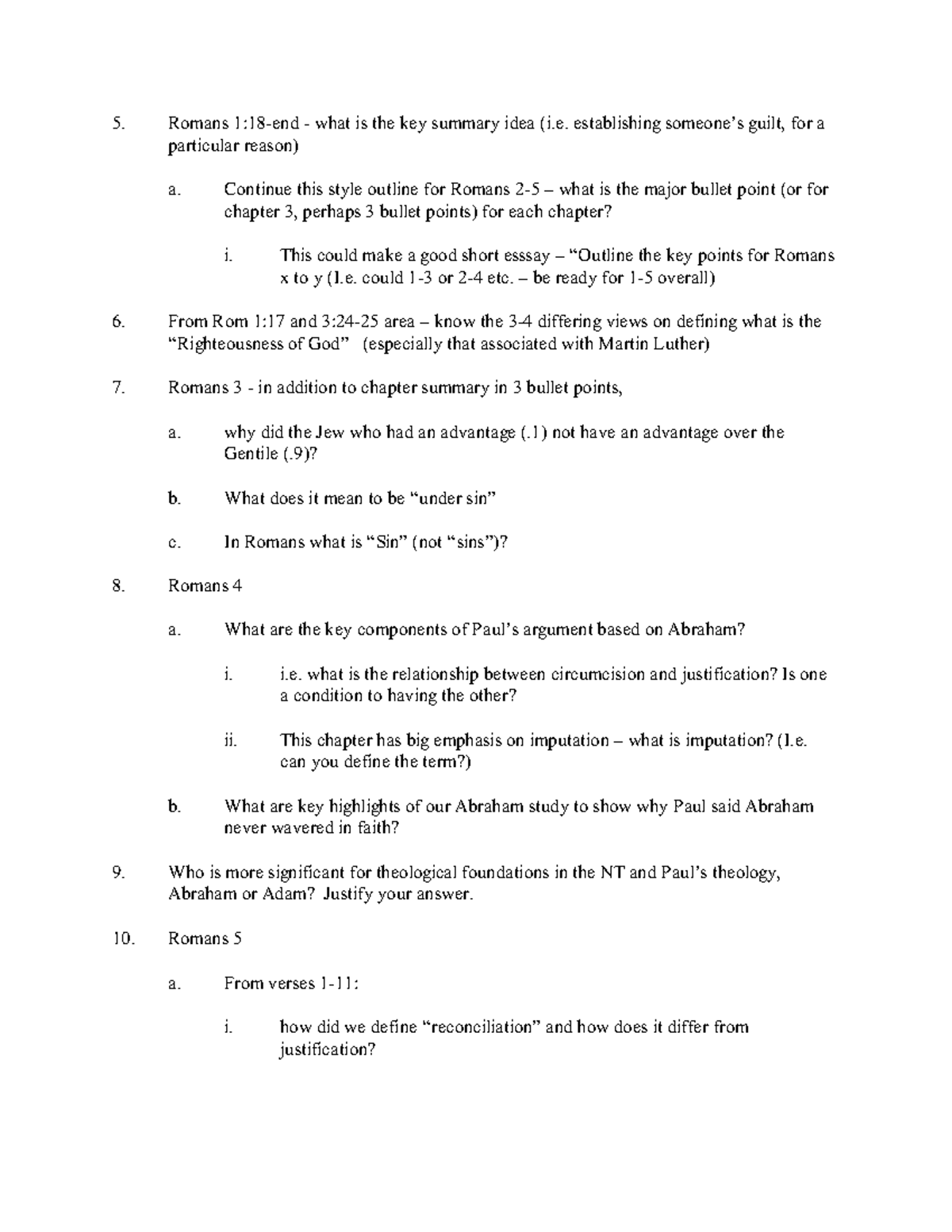 Key Points and Outline for Romans (Chapters 1-5) Summary Notes - Studocu