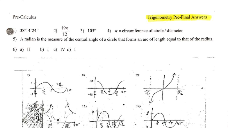 Pre-Midterm Trigonometry Answers (Course Code: Trig 311) - Studocu