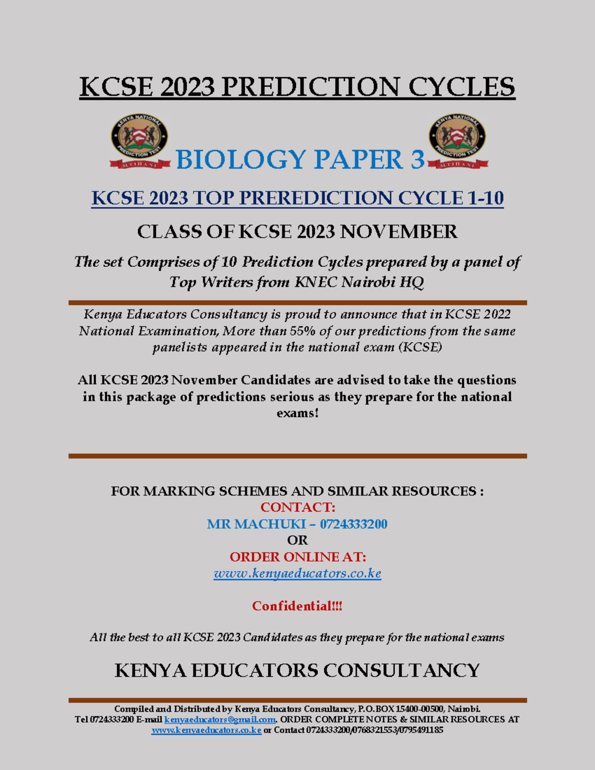 KCSE 2023 Biology Paper 3 Top Prediction Master Cycle 1-3 - Studocu