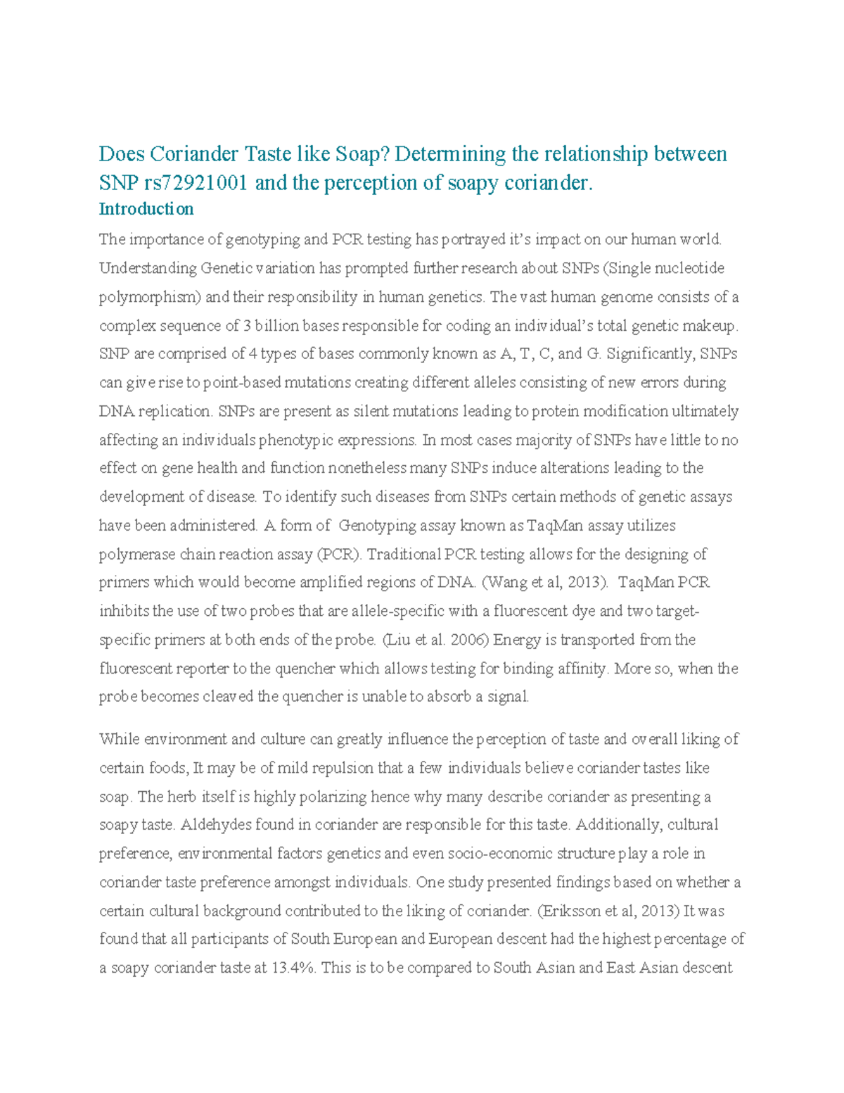 Prac Report: SNP rs72921001 and Coriander Taste Perception Analysis ...