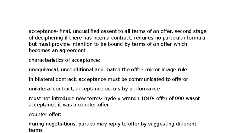 Contract Law: Acceptance and Counter Offers Explained (LAW 101) - Studocu