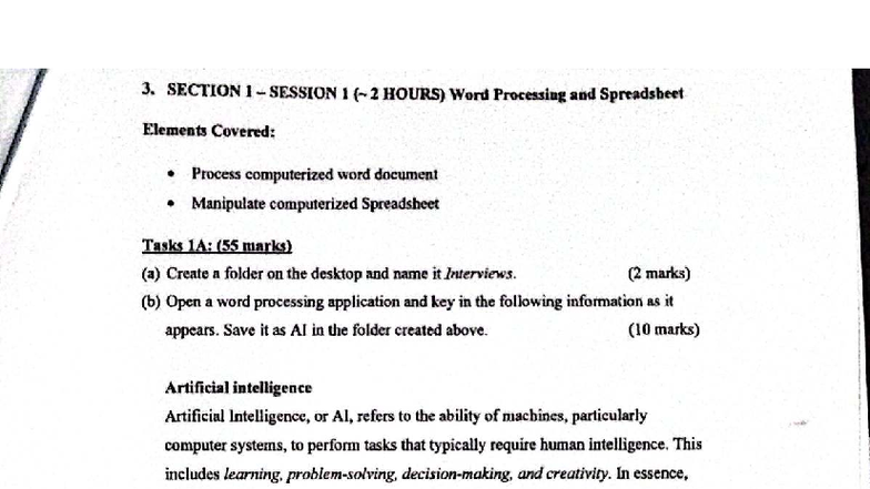 Computer Operation: Word Processing & Spreadsheet Tasks (Course Code: 3 ...
