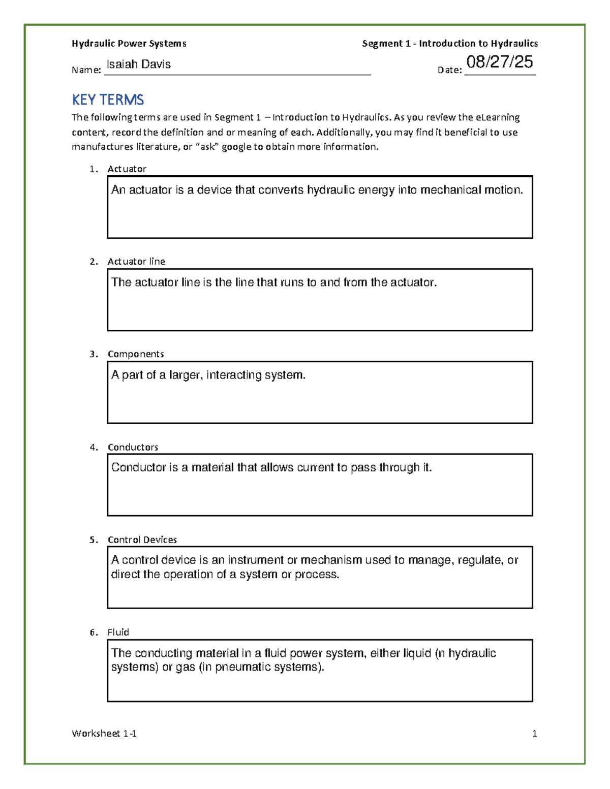 Hydraulic Power Systems (HPS 101) Segment 1 & 2 Worksheets by Isaiah ...