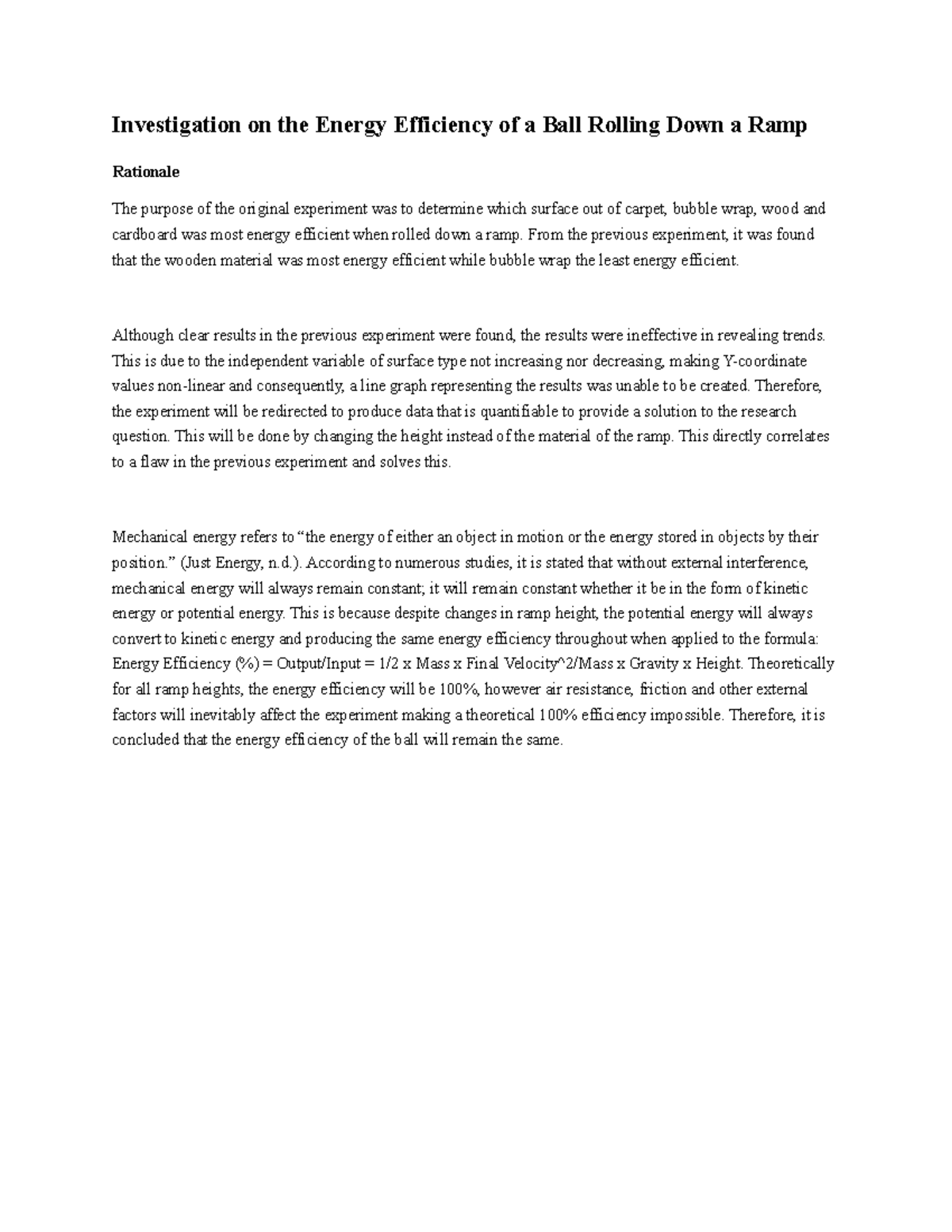 Physics Term 1 Final - Energy Efficiency of Ramp Height Experiment ...