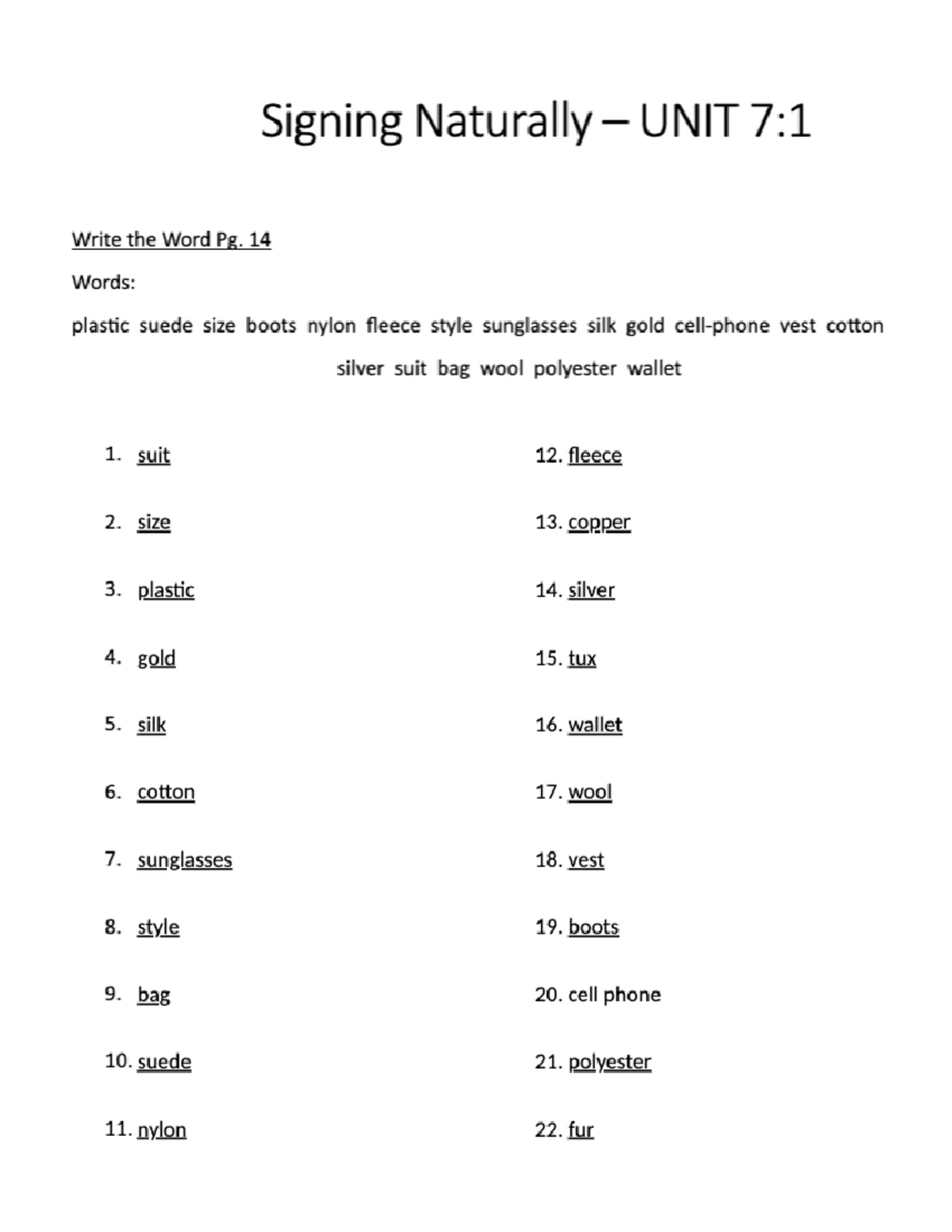 ASL Unit 8 Workbook - Homework and Exercises for Signing Naturally ...
