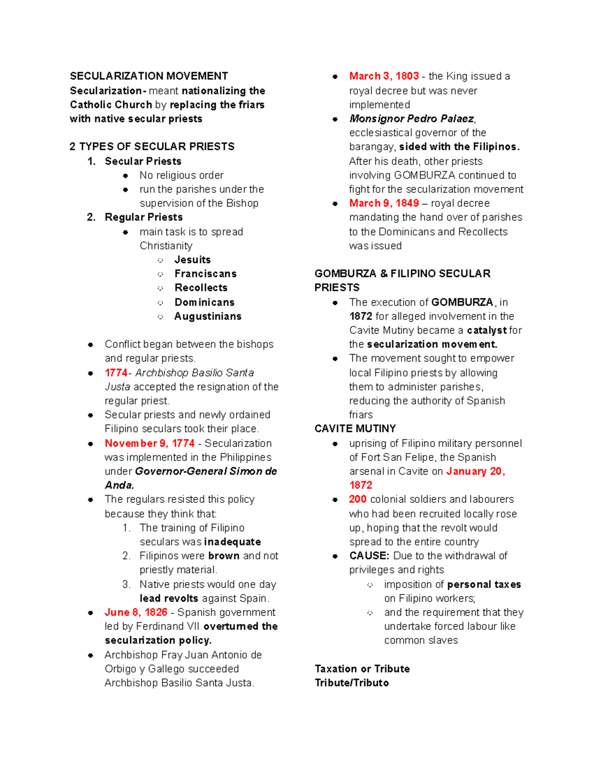Rizal Quiz Exam Reviewer - SECULARIZATION MOVEMENT Secularization ...