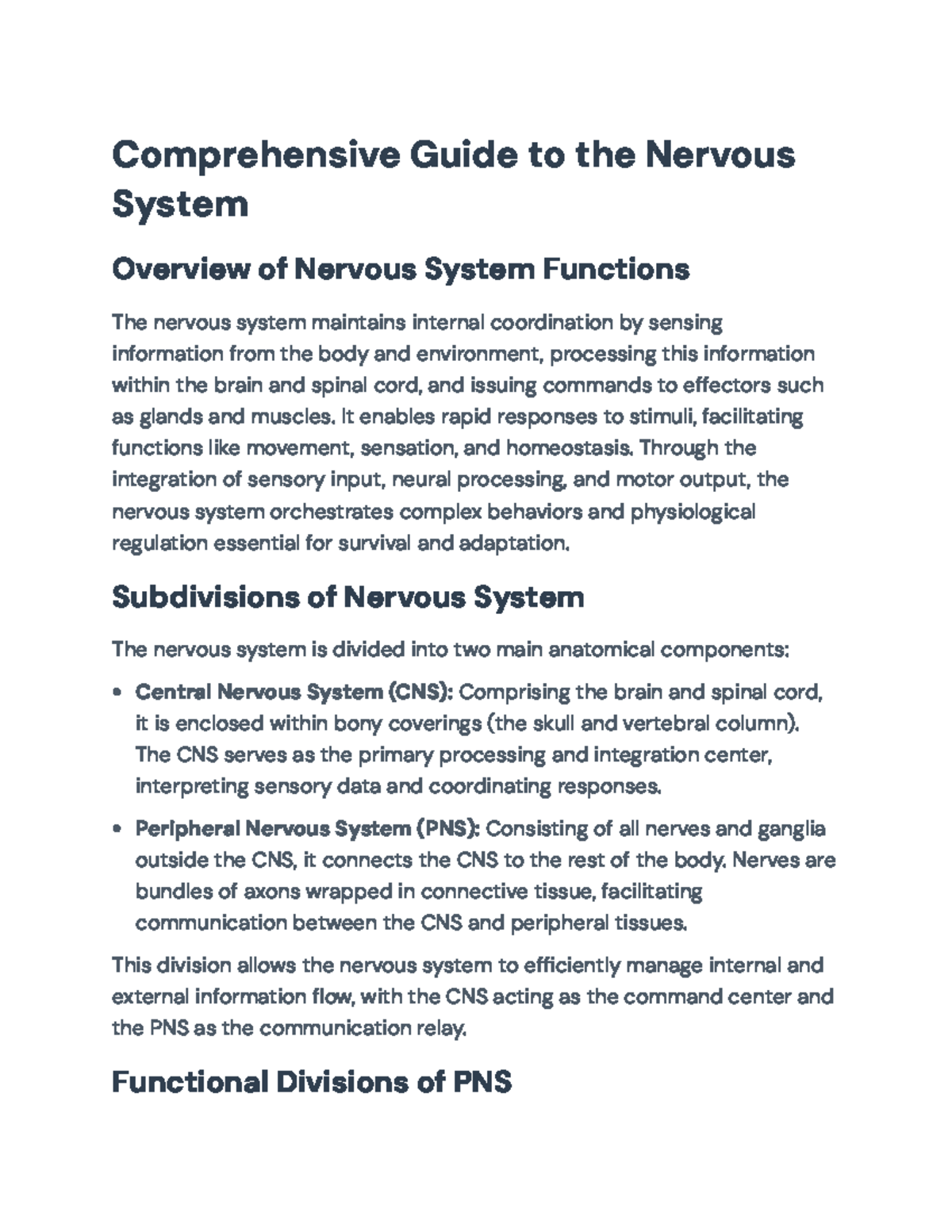 Comprehensive Guide to Nervous System Anatomy & Physiology (CNS/PNS ...