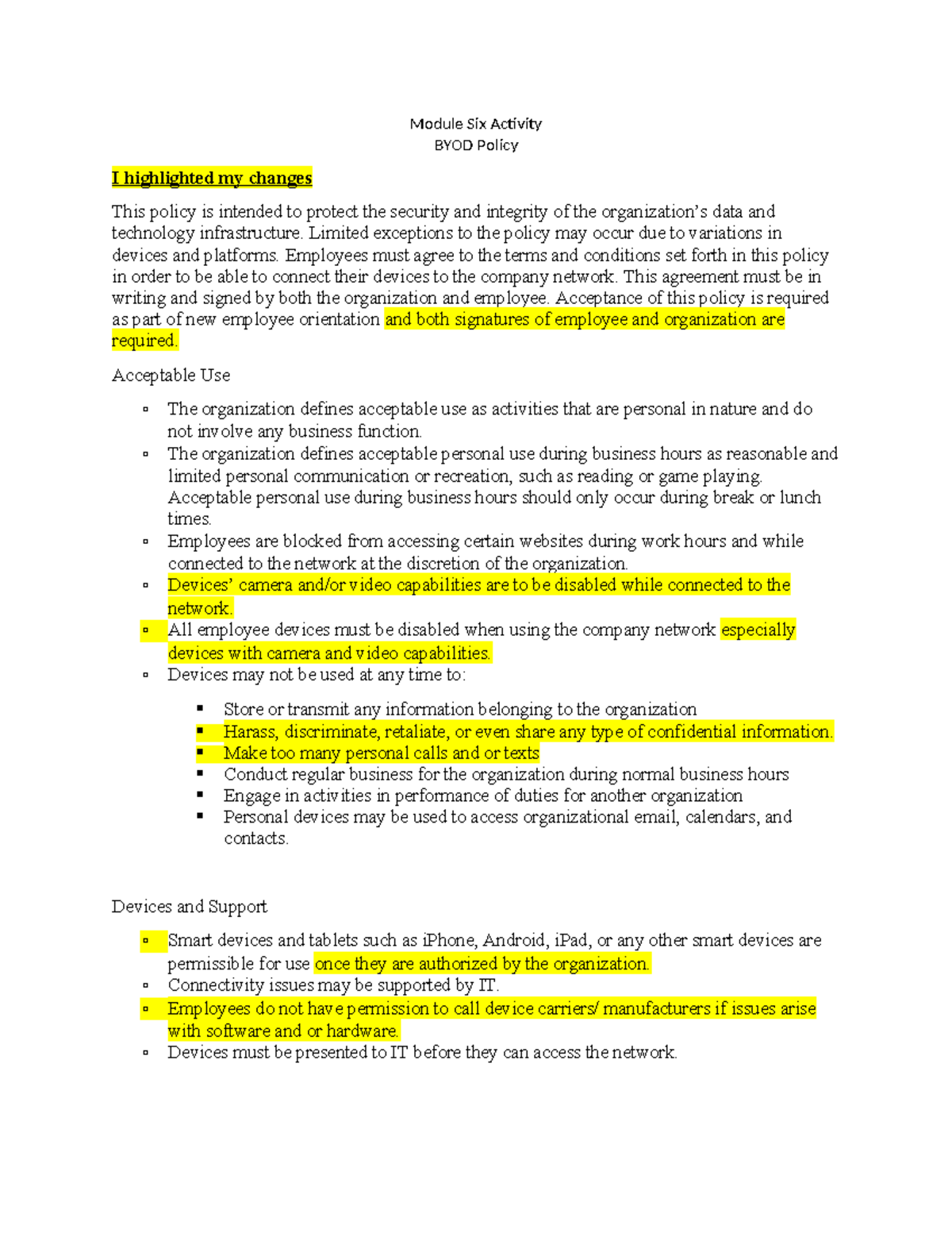 CYB 250 Module 6 Activity: BYOD Security Policy Analysis - Studocu
