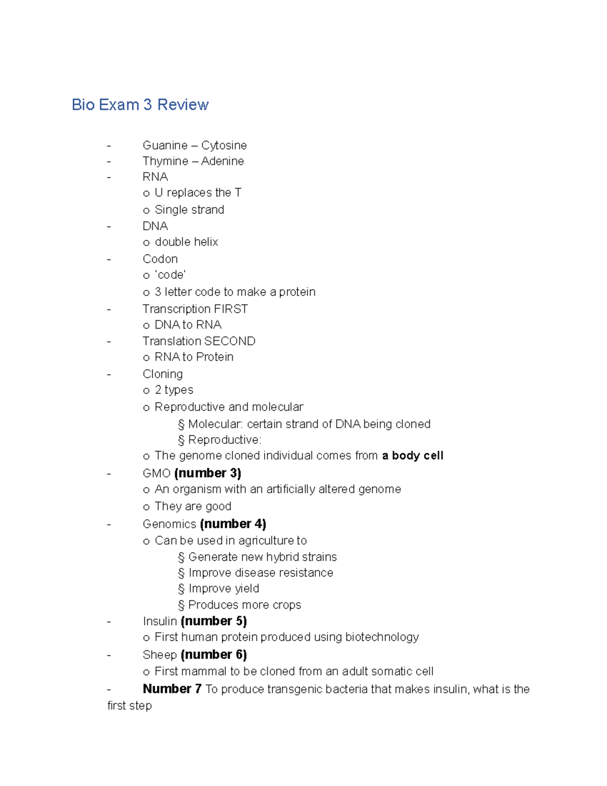 Bio 101 Exam 3 Review: Key Concepts and Terminologies - Studocu