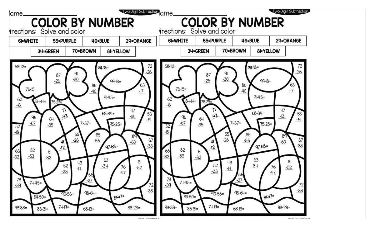 2-Digit Subtraction Practice - Color & Solve Activities - Studocu