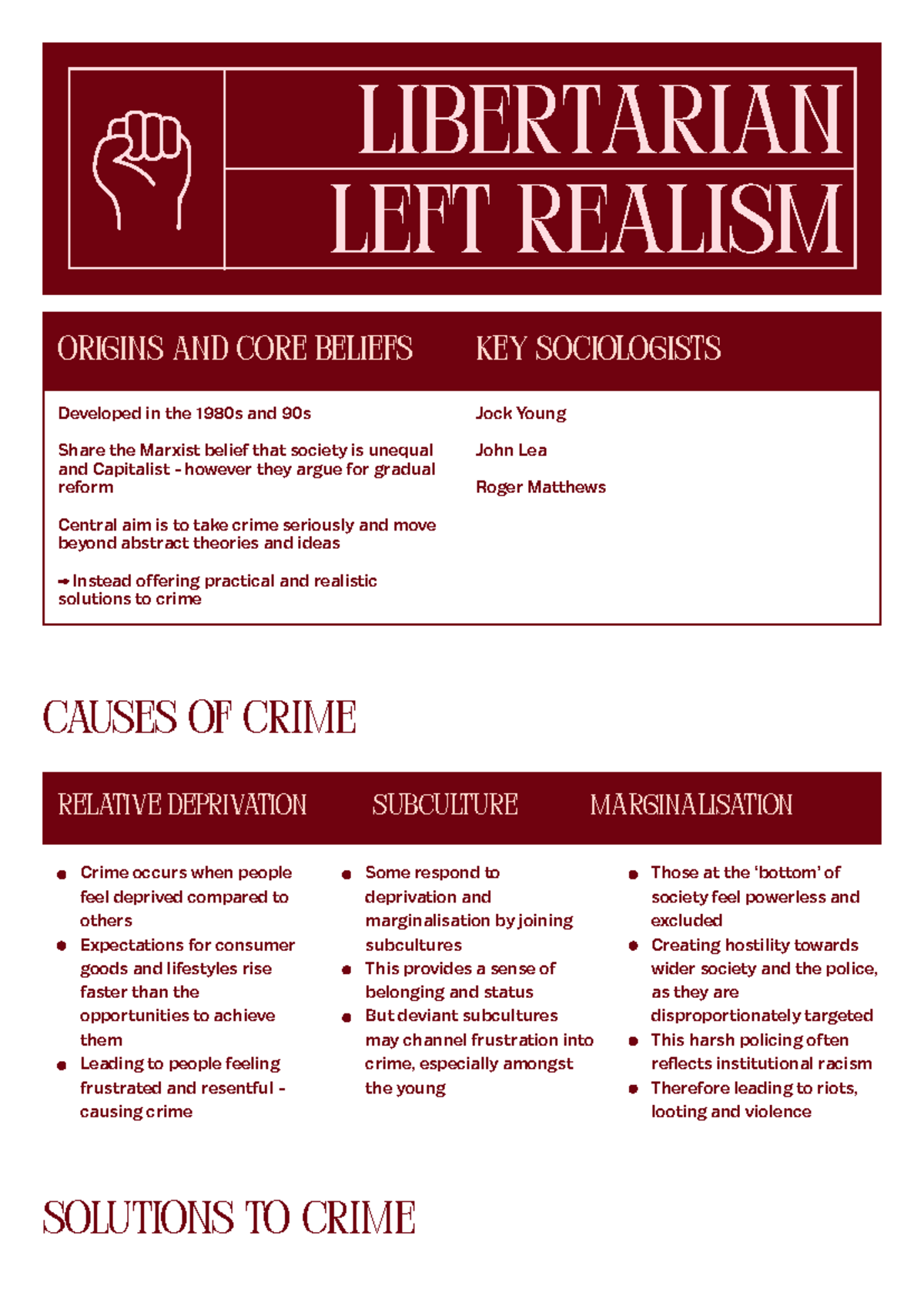 Left Realism Summary: Origins, Beliefs & Crime Solutions - Studocu