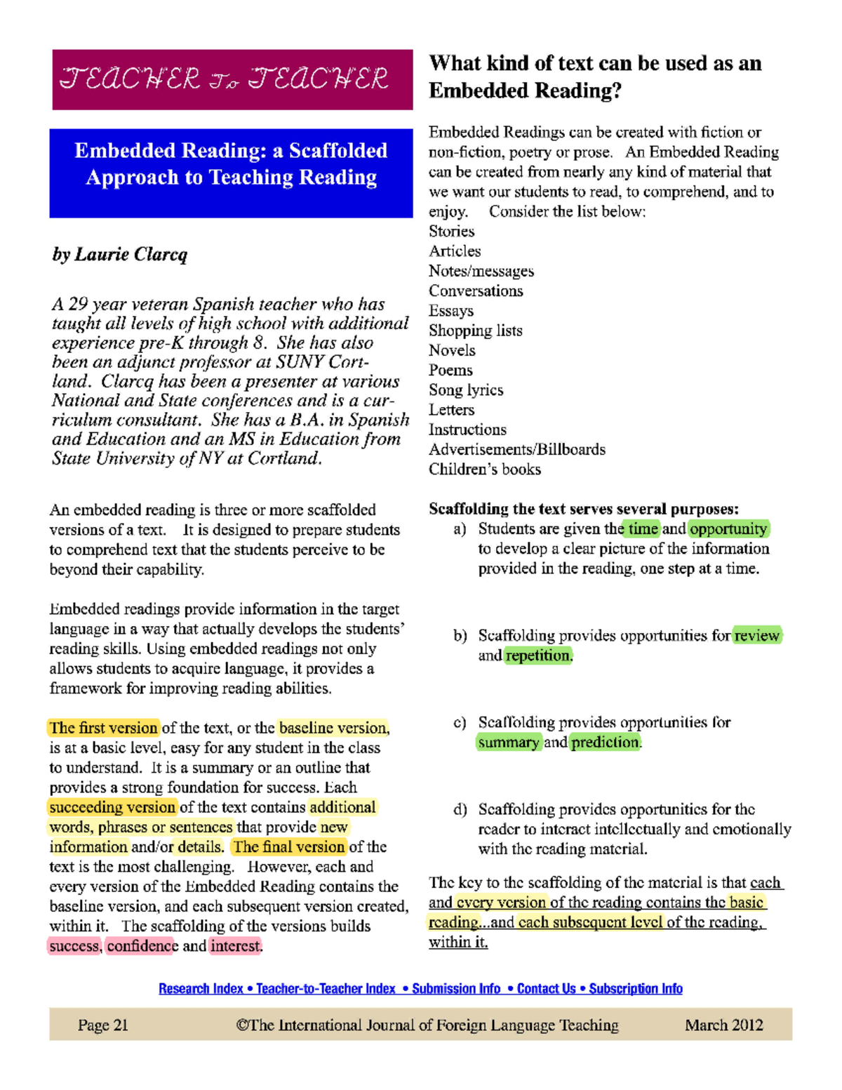 Embedded Reading Clarcq(2012 ) - Embedded Reading: a Scaffolded ...