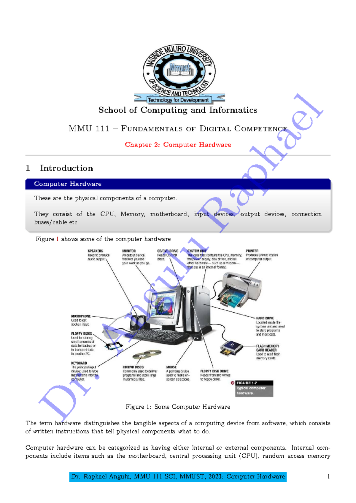 Chapter 2: Computer Hardware & Components - MMU 111 Lecture Notes - Studocu