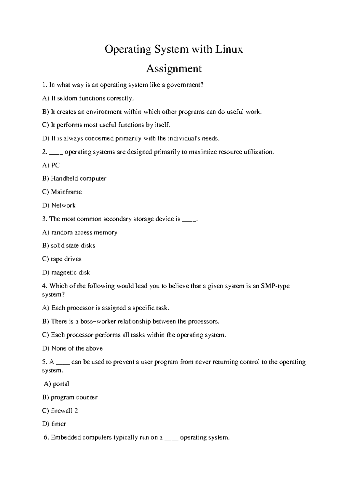 Assignment-OS: Exploring Operating Systems and Their Functions - Studocu