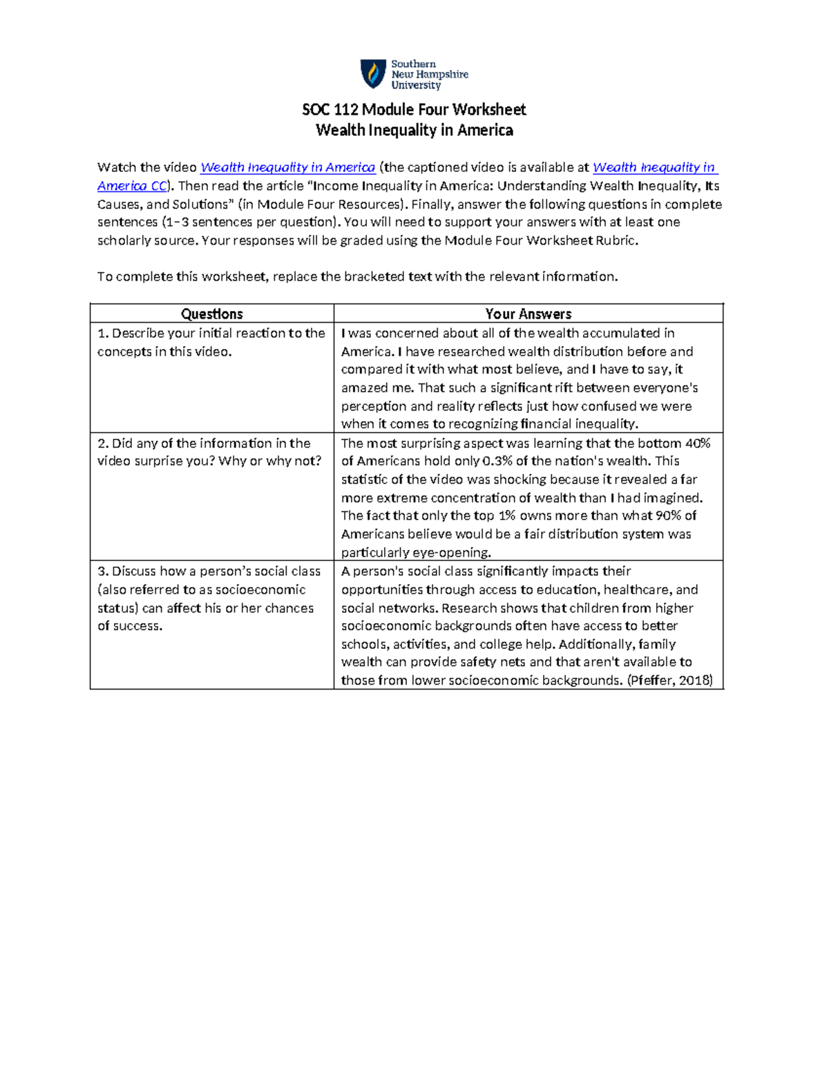 module 4 worksheet - SOC 112 Module Four Worksheet Wealth Inequality in ...