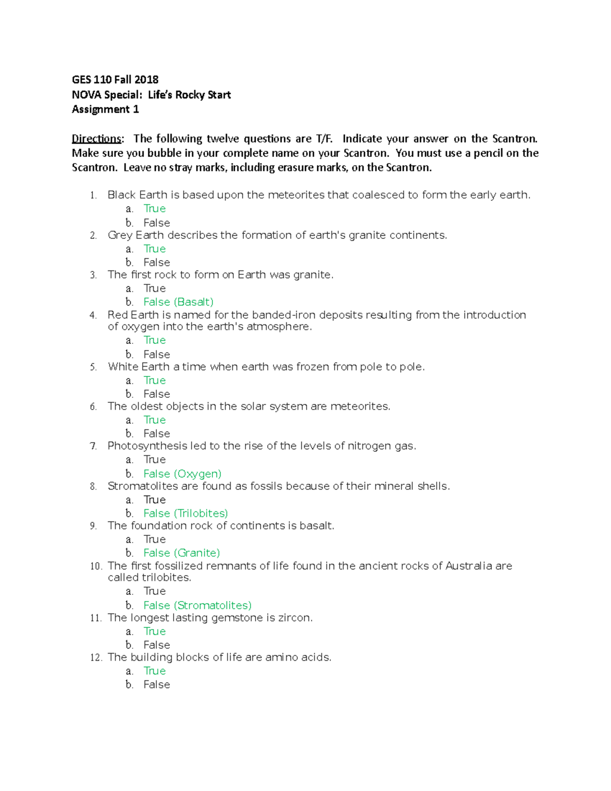 Answer Key NOVA 1 - GES 110 Fall 2018 NOVA Special: Rocky Start ...