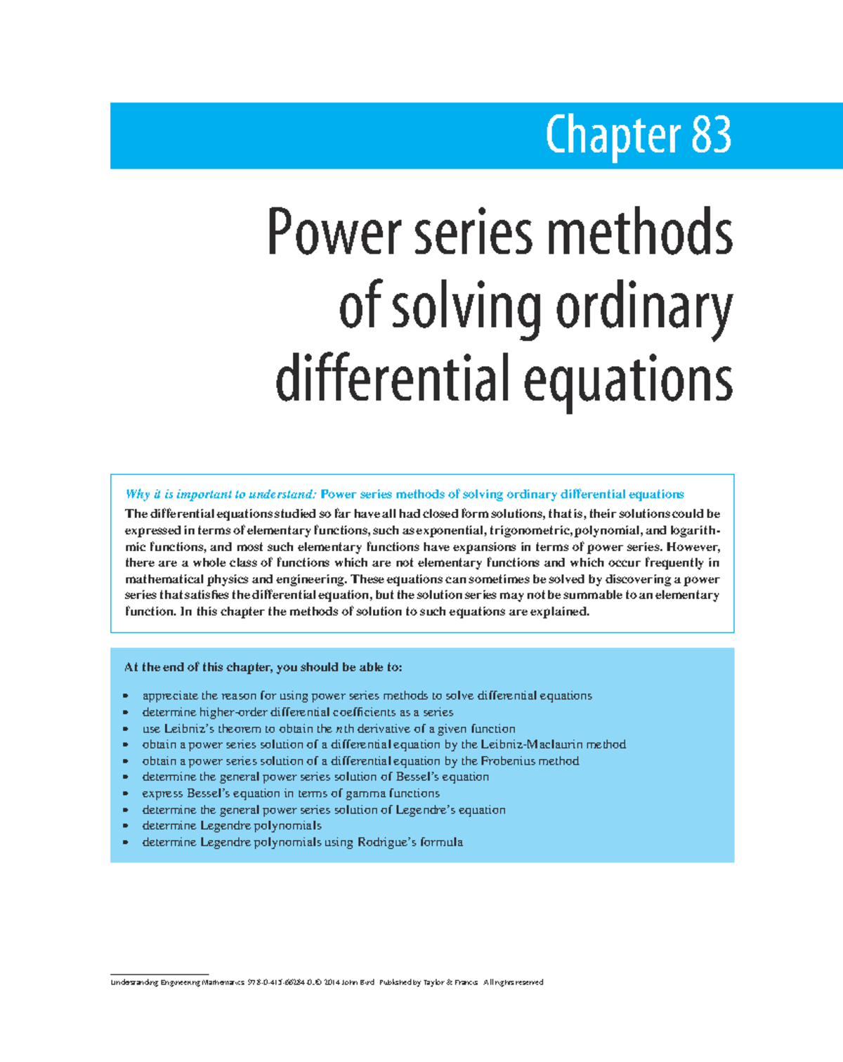 Power Series Methods for ODEs - Chapter 83 Overview - Studocu