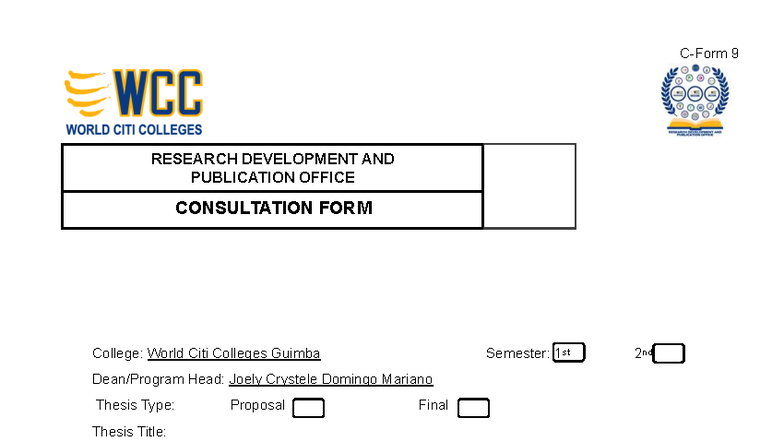 C-Form-9 Thesis Consultation: Death Penalty Perception in Guimba - Studocu