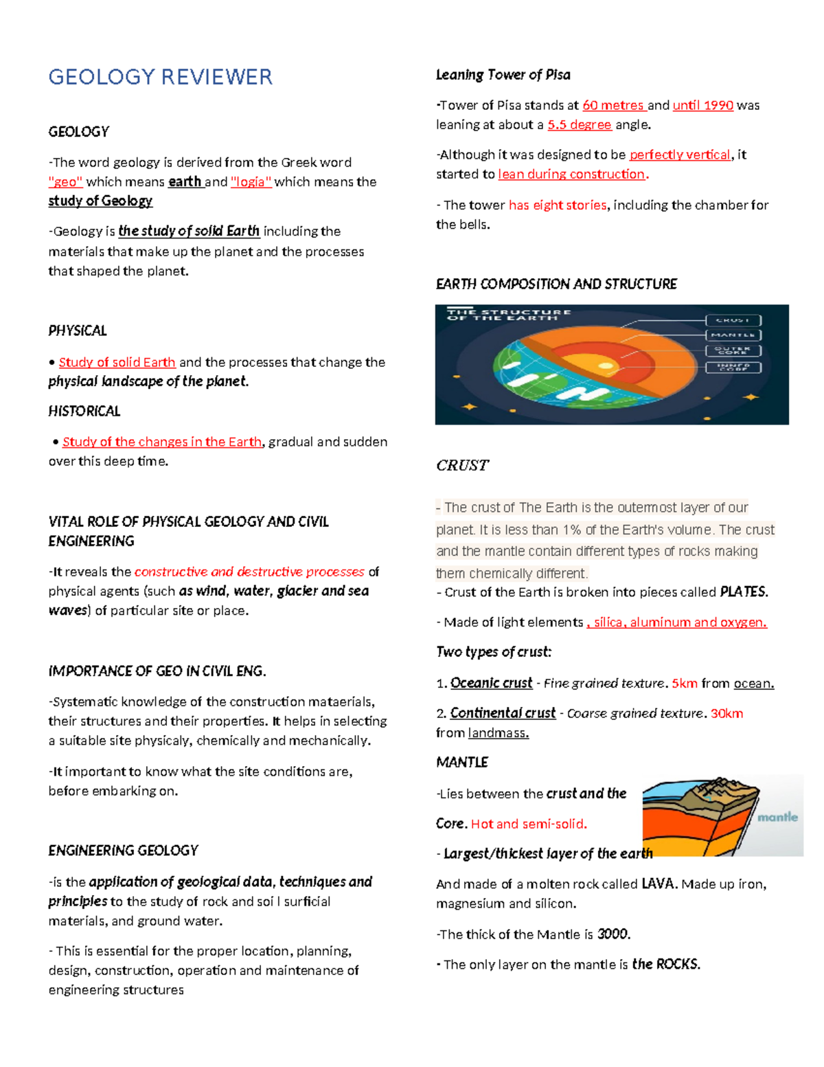 GEOLOGY 101: Comprehensive Reviewer on Earth's Structure and Processes ...