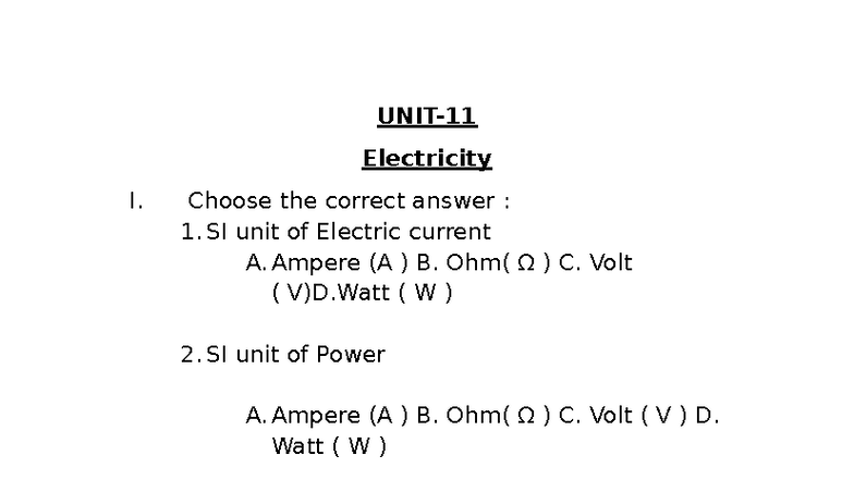 Electricity I: Electric Current and Circuit Concepts - Studocu