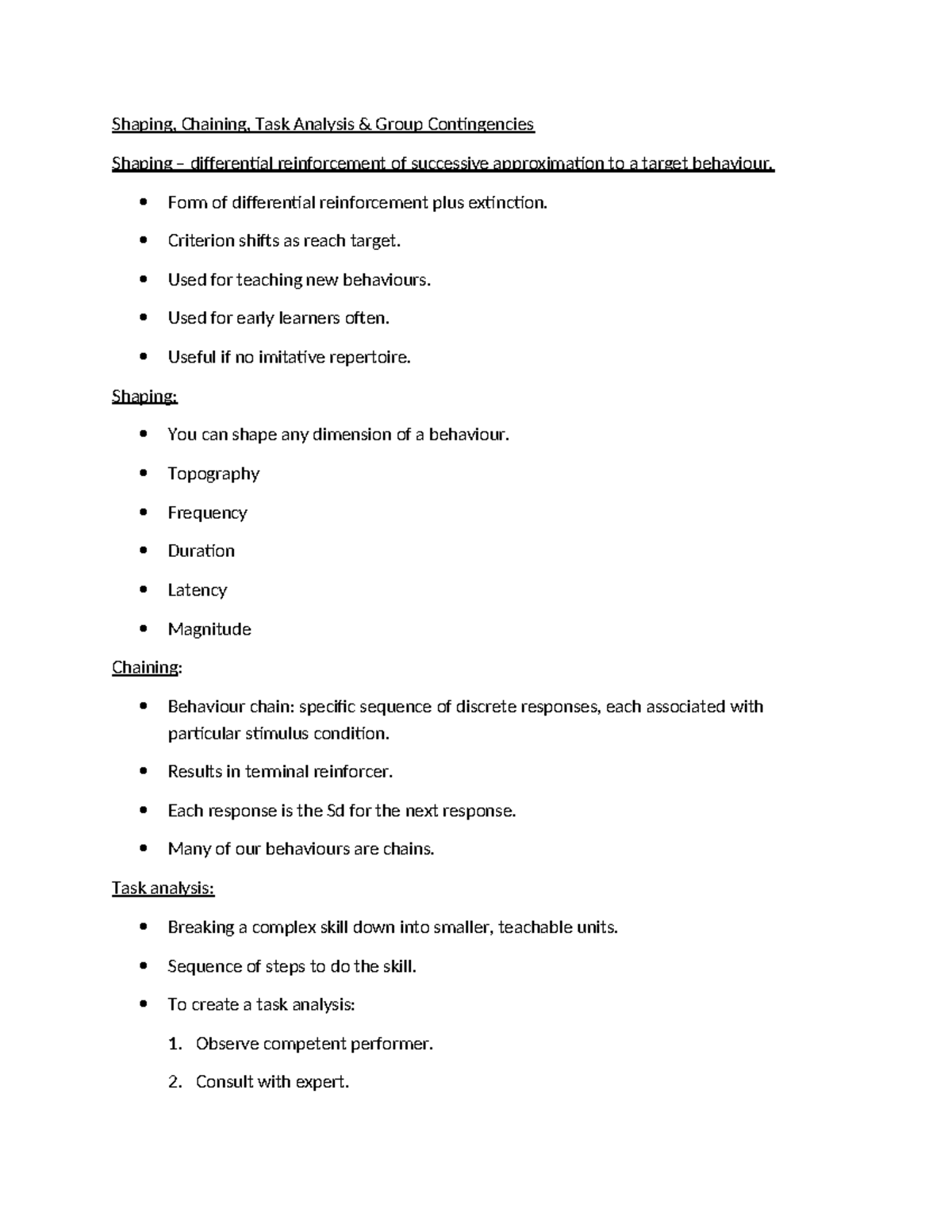 Shaping, Chaining, Task Analysis & Group Contingencies in BA: Key ...