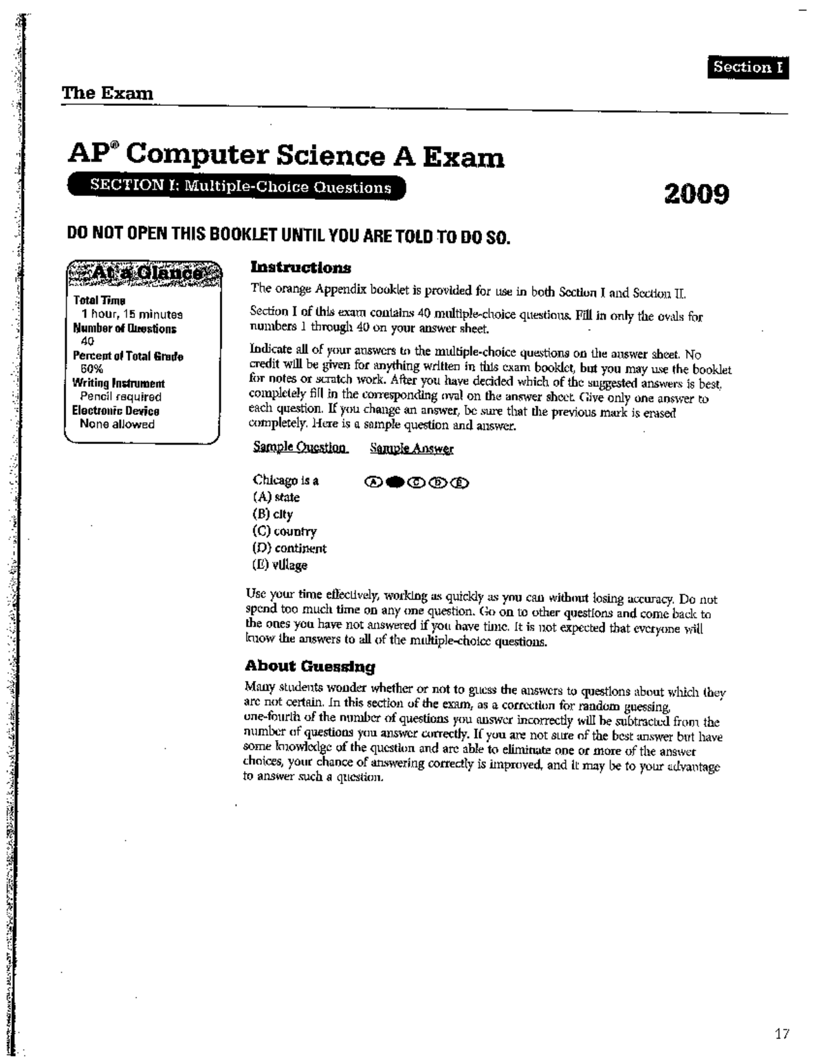 2009 Multiple Choice - 2009 AP CS A MCQ - Studocu