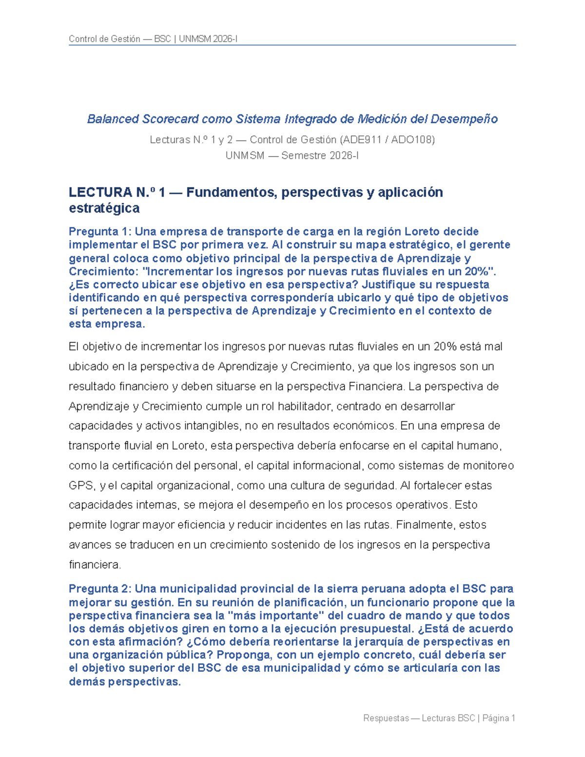Respuestas BSC Control de Gestión (ADE911 ADO108) UNMSM - Lecturas 1 y ...