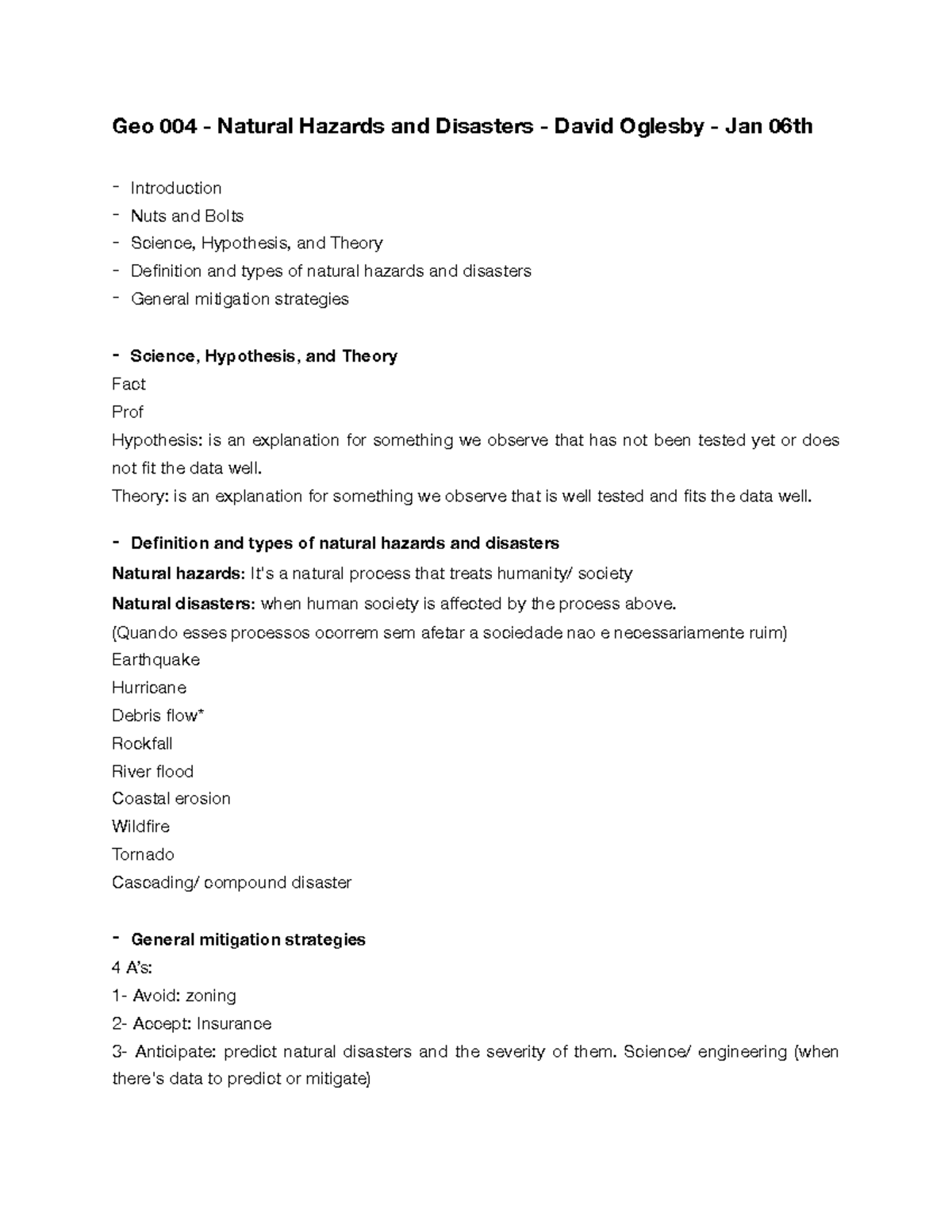 Geo 004 - Natural Hazards & Disasters: Essential Class Notes - Studocu