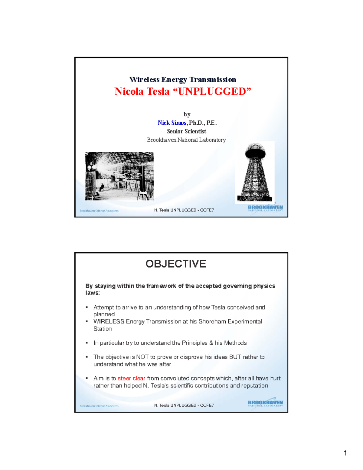 N. Tesla UNPLUGGED: Wireless Energy Transmission Principles - COFE7 ...