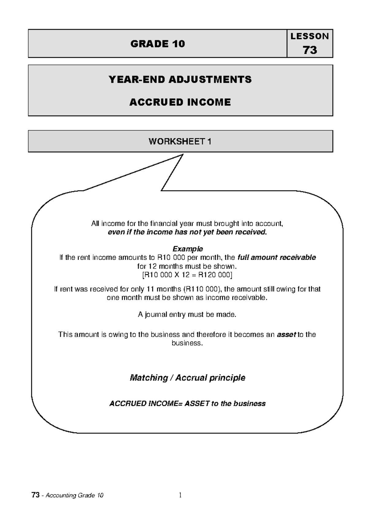 GRADE 10 ACCOUNTING LESSON 73 ACCRUED INCOME WORKSHEET - Studocu